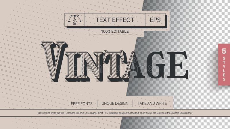 5 Vintage Editable Text Effects, Graphic Styles Stock Vector ...