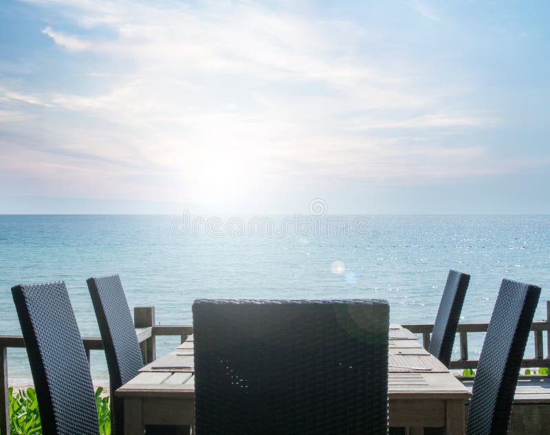 Vintage Effected on Table Setting at Beach Restaurant, with Sea View ...