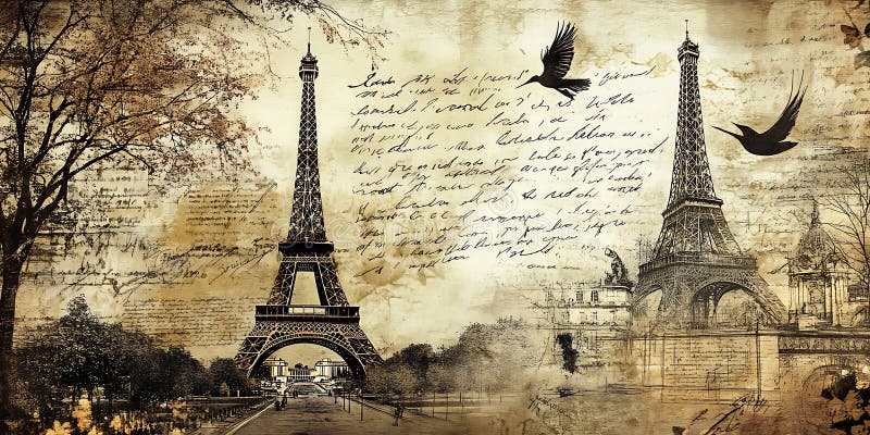 Vintage Eiffel Tower Paris Grunge Texture Background Image Stock ...