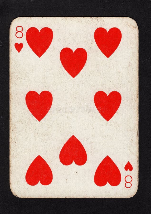 Vintage Eight of Hearts Playing Card on a Black Background. Stock Image ...