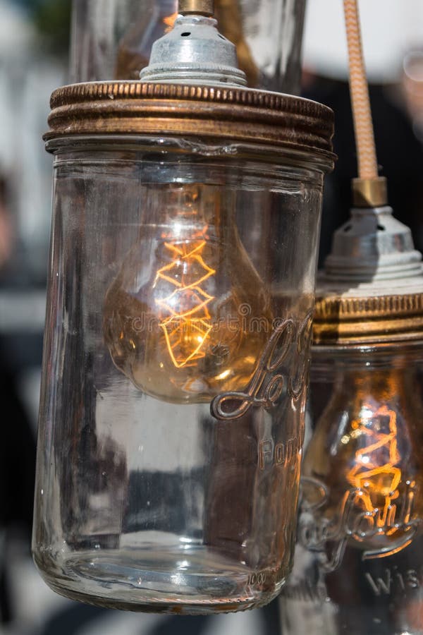 Vintage Electric Carbon Light Inside Can Stock Photo - Image of glass ...