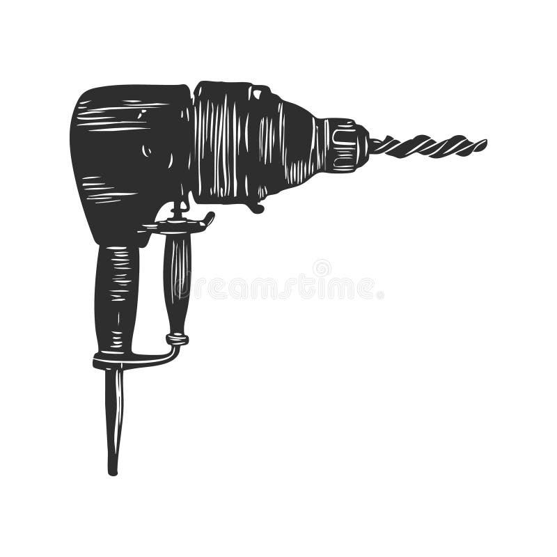 Vintage Electric Drill Silhouette Illustration. Retro Tool Design for ...