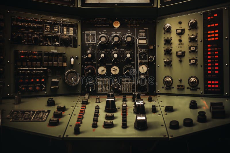 Vintage Electrical Control Panel with Buttons and Gauges. Generative AI ...