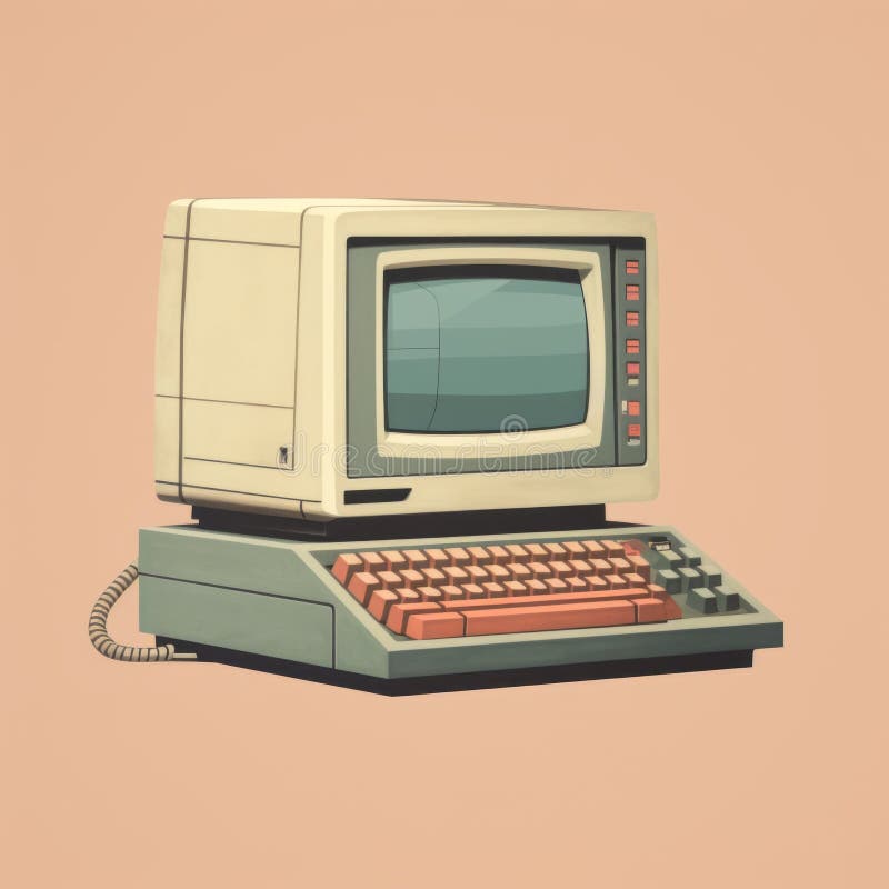 Vintage Electronic Computer Illustration with Dark Beige and Pink ...