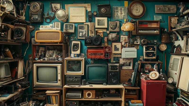 Vintage Electronics and Antiques Collection Stock Photo - Image of ...