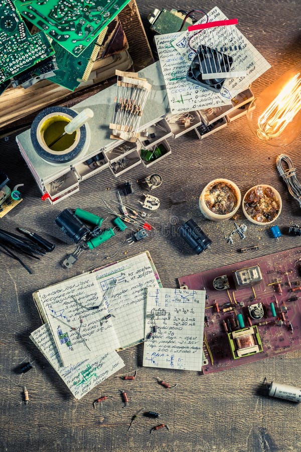Vintage Electronics Workplace in Laboratory Stock Photo - Image of ...