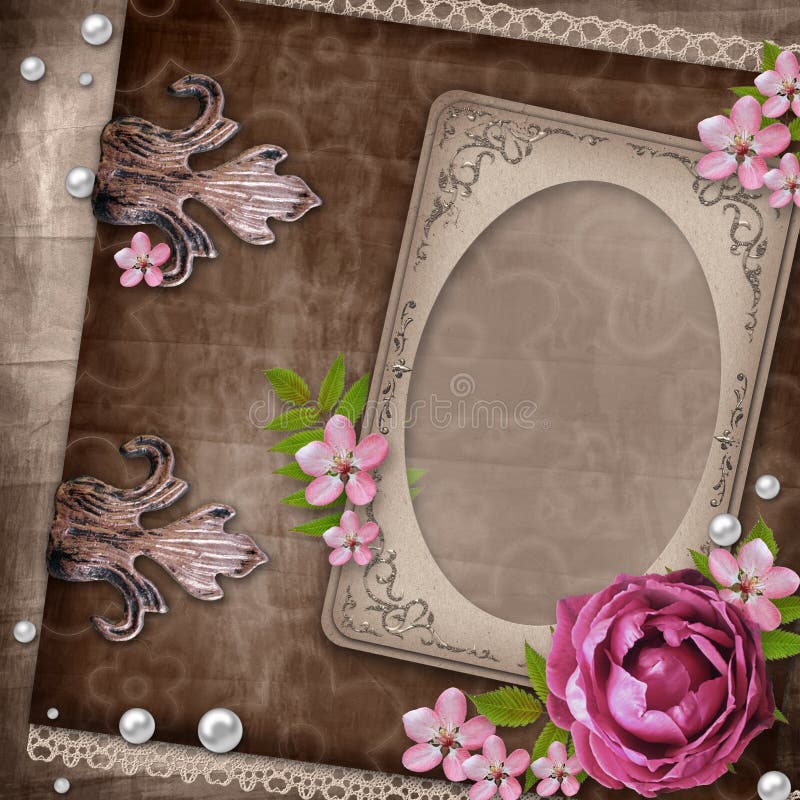 Vintage Elegant Frame with Rose Stock Illustration - Illustration of ...