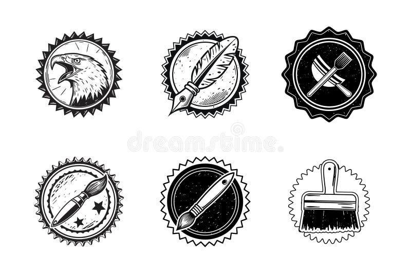 Vintage Emblem Logo Set with Eagle, Feather, Brush, and Culinary ...