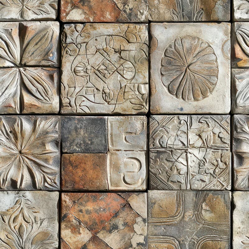 Vintage Embossed Ceramic Tiles Intricate Relief Patterns Stock Photos ...