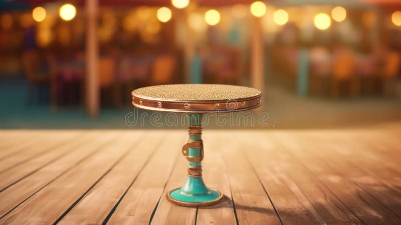 Vintage Empty Table Complemented by Beach Cafe Bokeh Lights. Stock ...