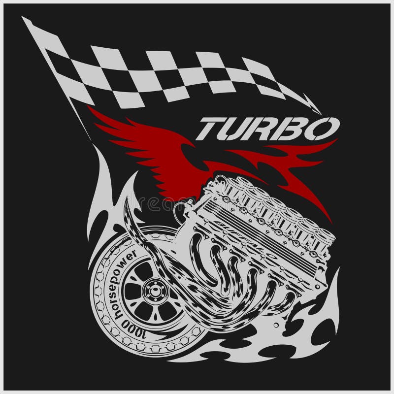 Vintage Engine Checkered Flags Racing Stock Vector - Illustration of ...