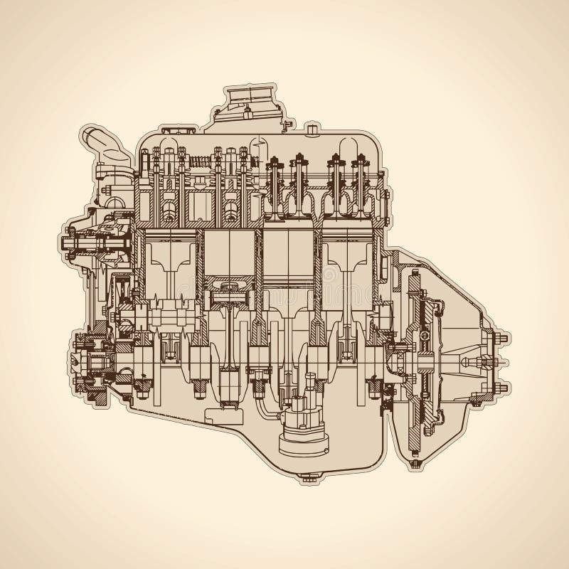 Vintage Engine, Old Picture. Vector Stock Vector - Illustration of ...