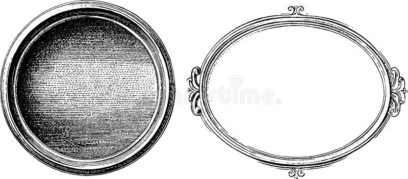 Vintage Engraved Circular and Oval Frame Set for Design and Decoration ...