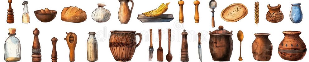 Vintage Engraved Cooking Vector Set Illustration Stock Illustration ...