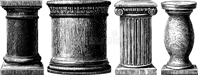 Vintage Engraved Illustrations of Pillar and Drum Designs for Artistic ...