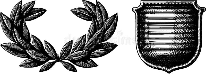 Vintage Engraved Laurel Wreath and Shield Design for Historical ...