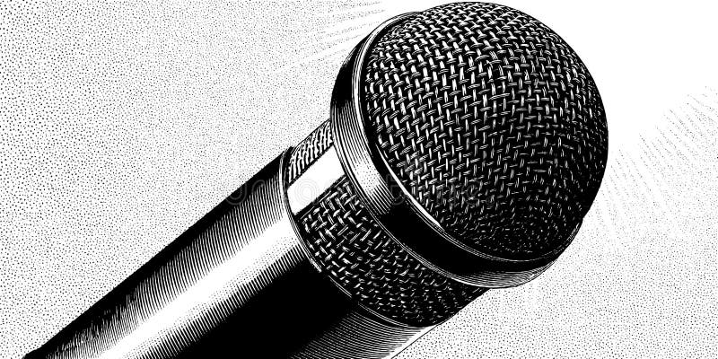 Vintage Engraved Microphone Design with Black Bold Lines for Classic ...