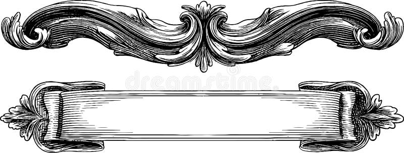 Vintage Engraved Set of Scroll and Baroque Banner for Elegant Design ...