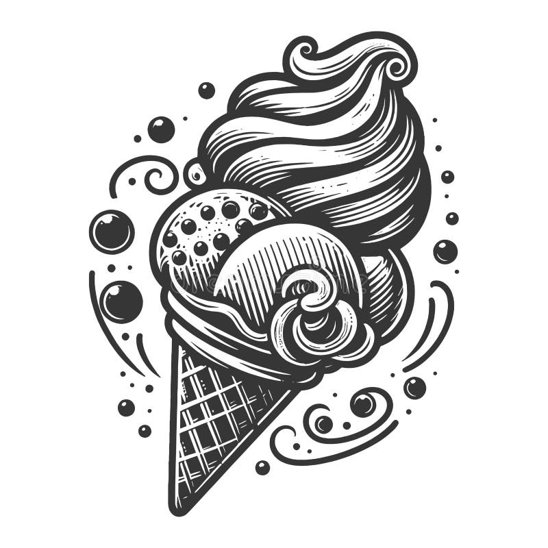 Vintage Engraved Soft Serve Ice Cream Cone Vector Stock Illustration