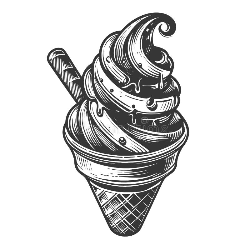 Vintage Engraved Soft Serve Ice Cream Cone Vector Stock Vector