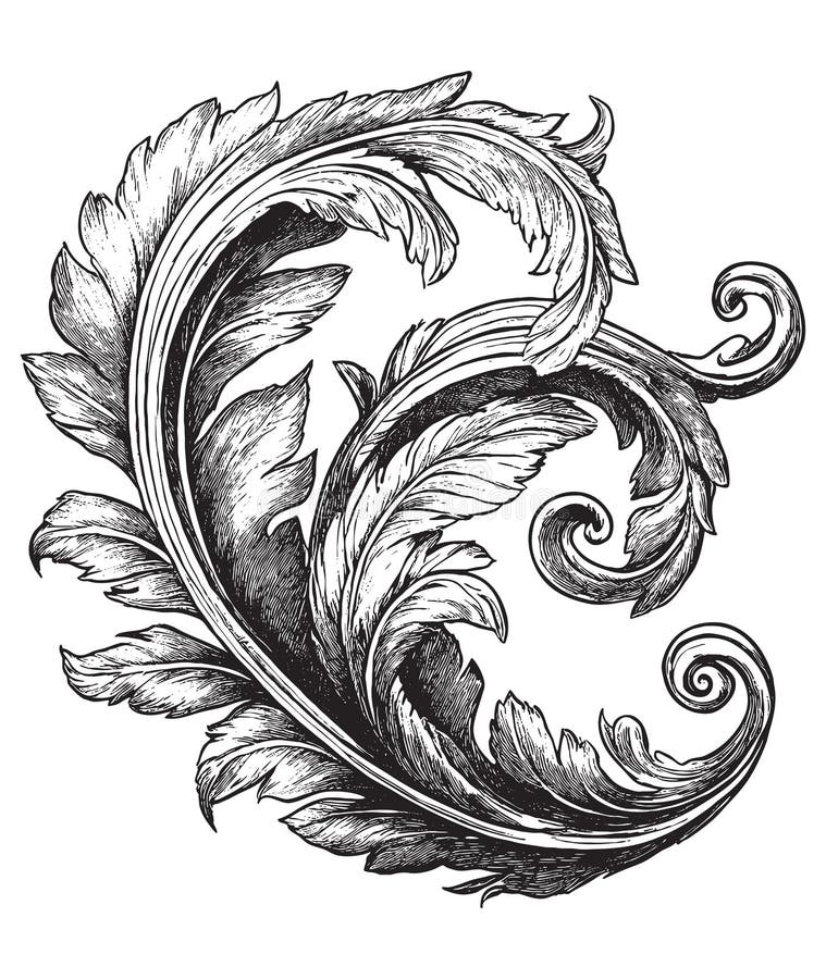 Vintage Engraving of Acanthus Scroll, Floral Decorative Design Element Stock Vector ...