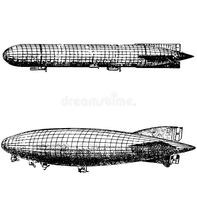 Vintage Engraving of an Airship, Dirigible Aircraft Stock Vector ...