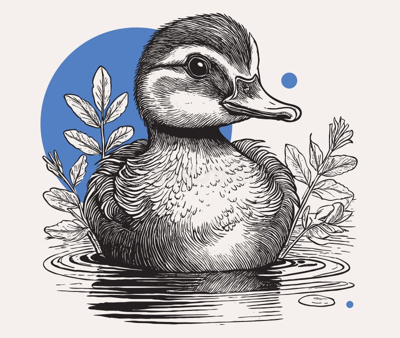 Vintage Engraving of a Cute Duckling Stock Illustration - Illustration ...