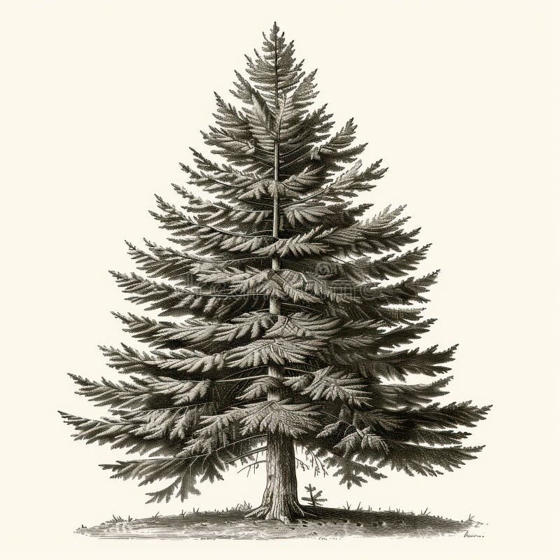 Vintage Engraving of Evergreen Tree. Generative Ai Stock Illustration ...
