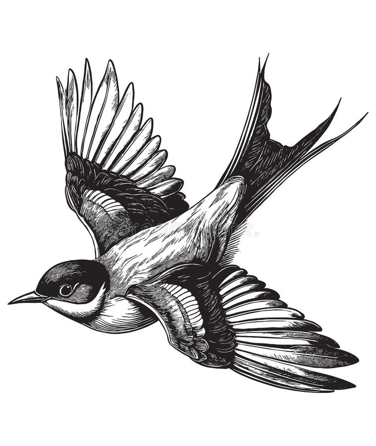 Vintage Engraving of a Flying Bird Stock Vector - Illustration of bird ...