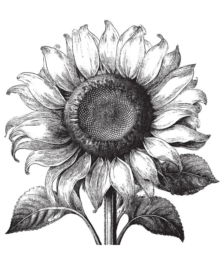 Vintage Engraving of a Single Sunflower Isolated on White Stock Vector ...