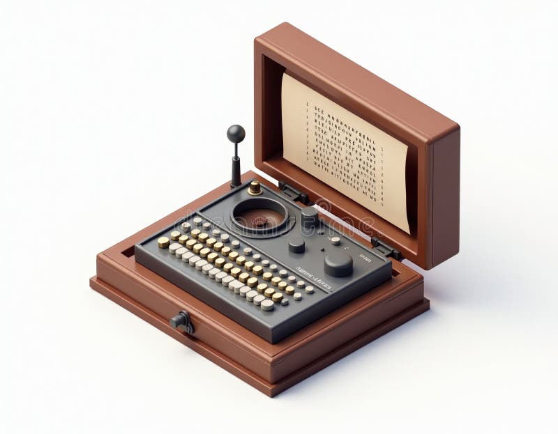 Vintage Enigma Machine Replica in Wooden Case Stock Illustration ...