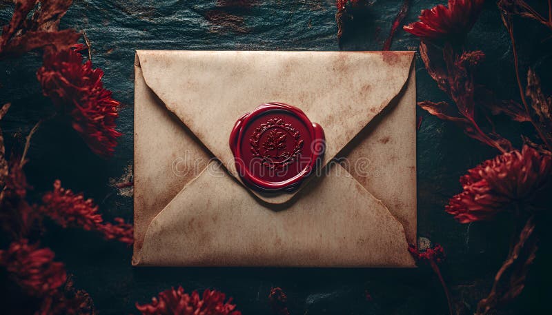 Vintage Envelope with Red Wax Seal Amidst Rustic Dried Flowers Stock ...