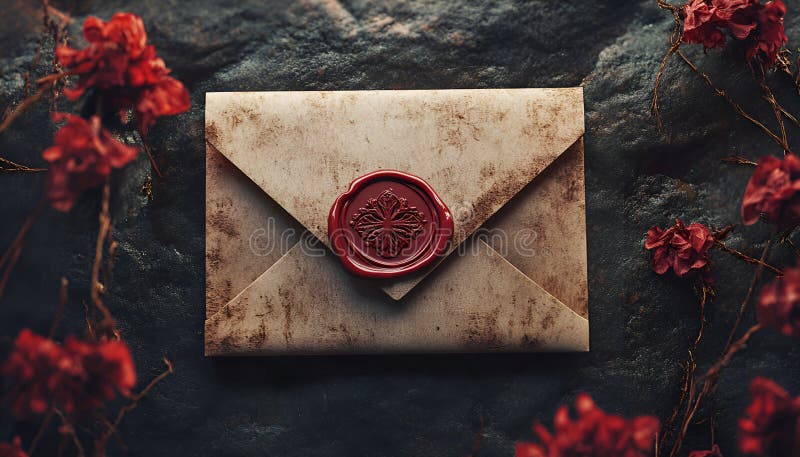 Vintage Envelope with Red Wax Seal Amidst Rustic Dried Flowers Stock ...