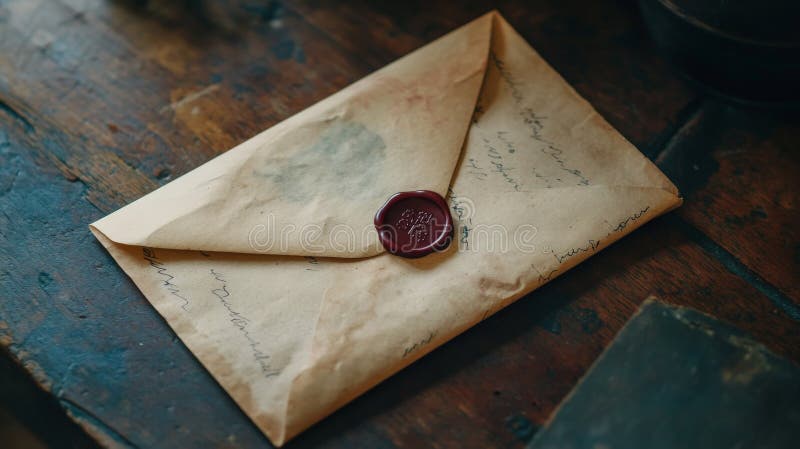 Vintage Envelope with Wax Seal on Wooden Table Stock Illustration ...