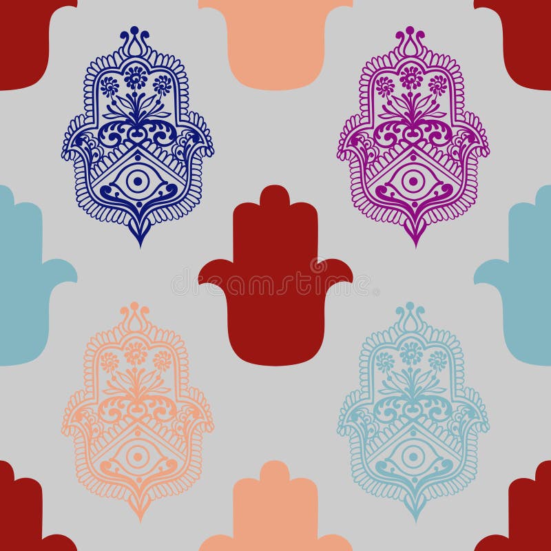 Ethnic Colorful Pattern with Hamsa Stock Vector - Illustration of ...