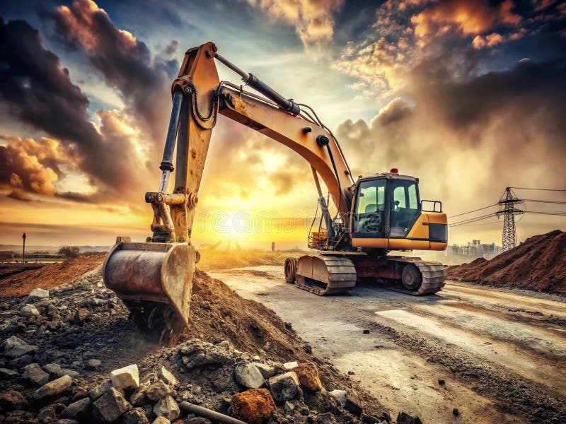 Vintage Excavator Clears Land for Modern Road Construction a Historical ...