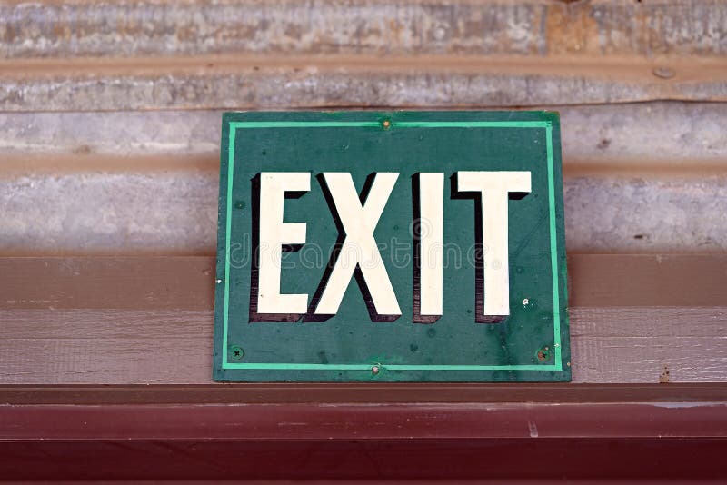 A Vintage Exit Sign Showing Way Out Stock Photo - Image of antique ...