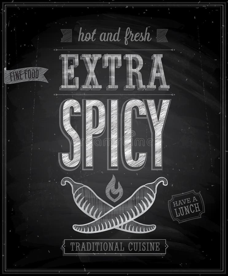 Vintage Extra Spicy Poster. Stock Vector - Illustration of menu, food ...