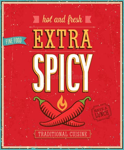 Vintage Extra Spicy Poster. Stock Vector - Illustration of menu, food ...