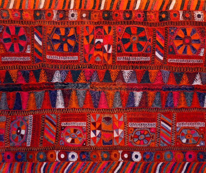 Vintage Fabric Rug with a Handcrafted Geometric and Floral Pattern ...