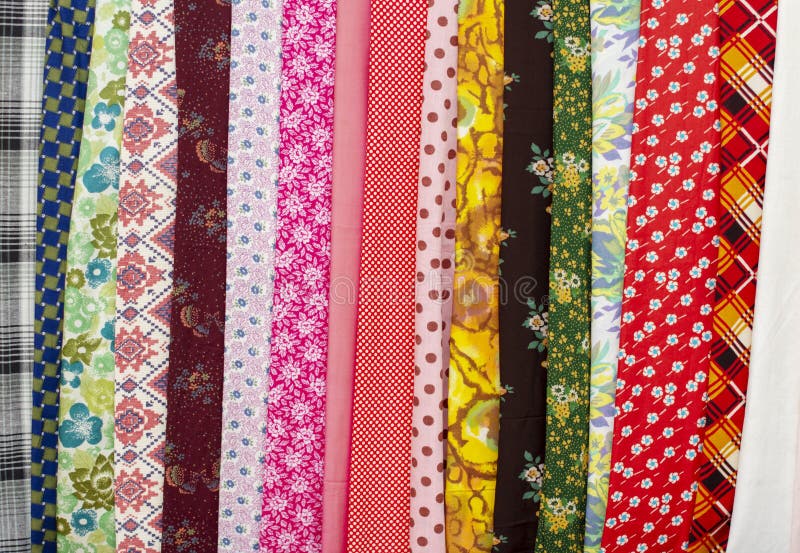 Vintage Fabric Various Colors and Patterns. Stock Photo - Image of ...
