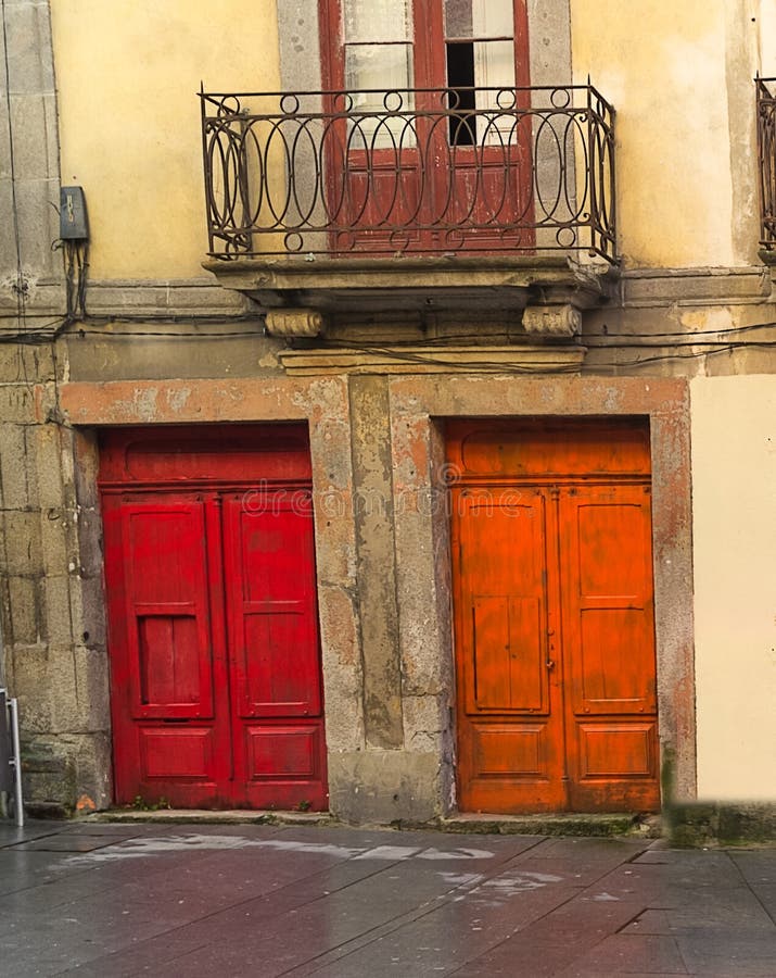 Colored Front Doors, Old Facade of Building. Stock Image - Image of ...