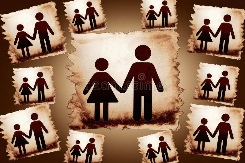 Vintage Family Values Concept: Symbolic Figures on Distressed Paper ...