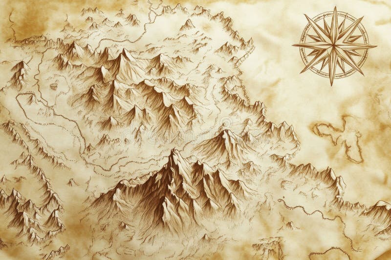 Vintage Fantasy Map of Tamren Island with Illustrated Landmarks and ...