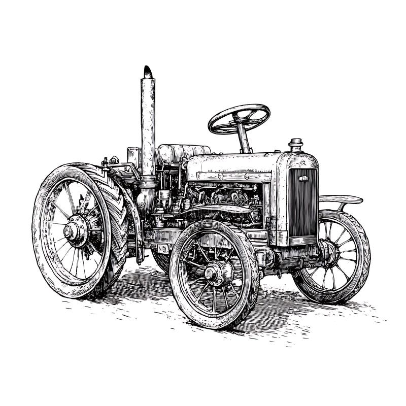 Vintage Farm Tractor Ink Drawing Ink Sketch Stock Illustration ...