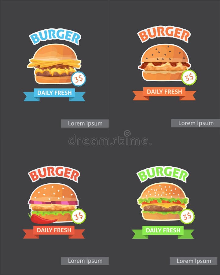 Vintage Fast Food Burger Set Posters. Retro Vector Stock Vector ...