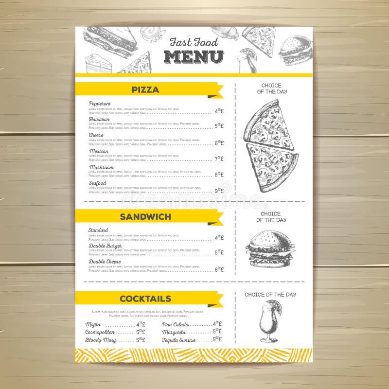 Vintage Fast Food Menu Design. Stock Vector - Illustration of retro ...