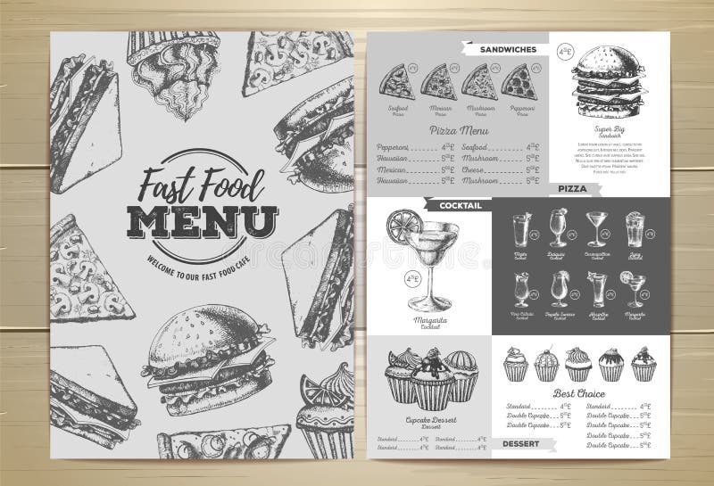 Vintage Fast Food Menu Design Stock Vector - Illustration of graphics ...