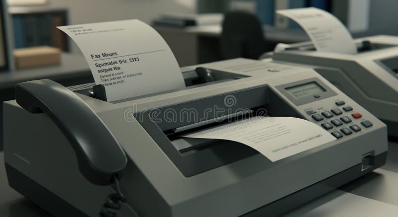 Vintage Fax Machine with Attached Telephone, Processing a Document ...