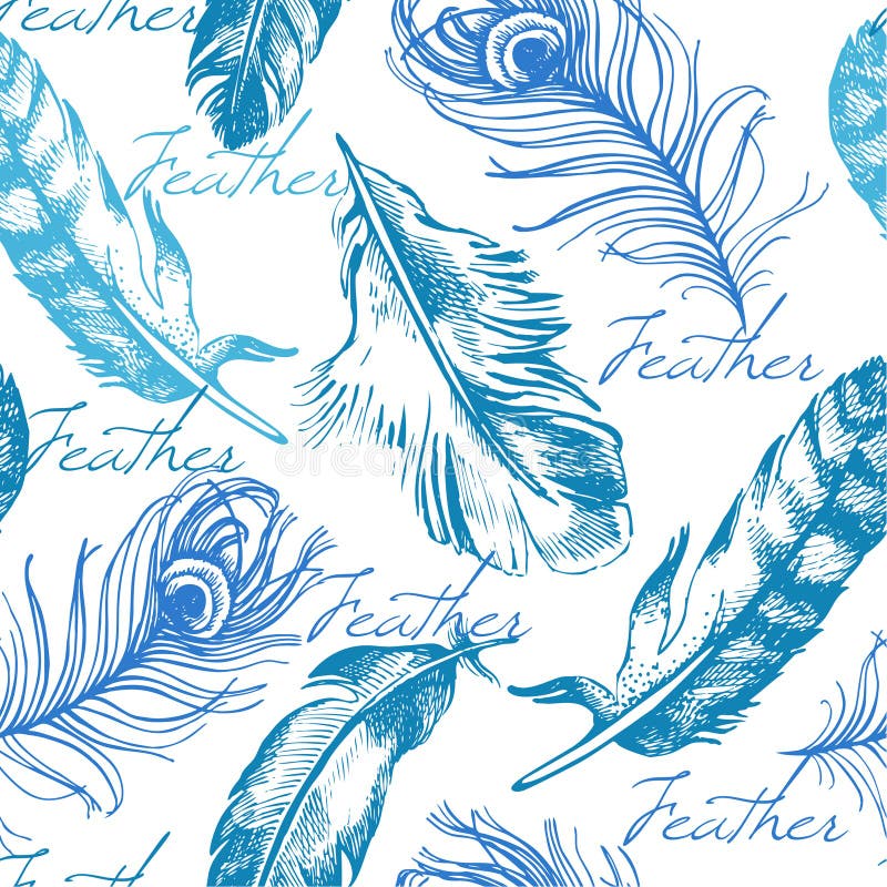 Vintage Feather Seamless Pattern Stock Vector - Illustration of birds ...